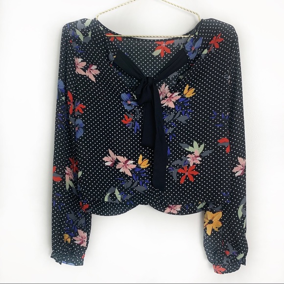 Primark | Tops | Primark Black Blouse Flower And Polka Dots Design ...